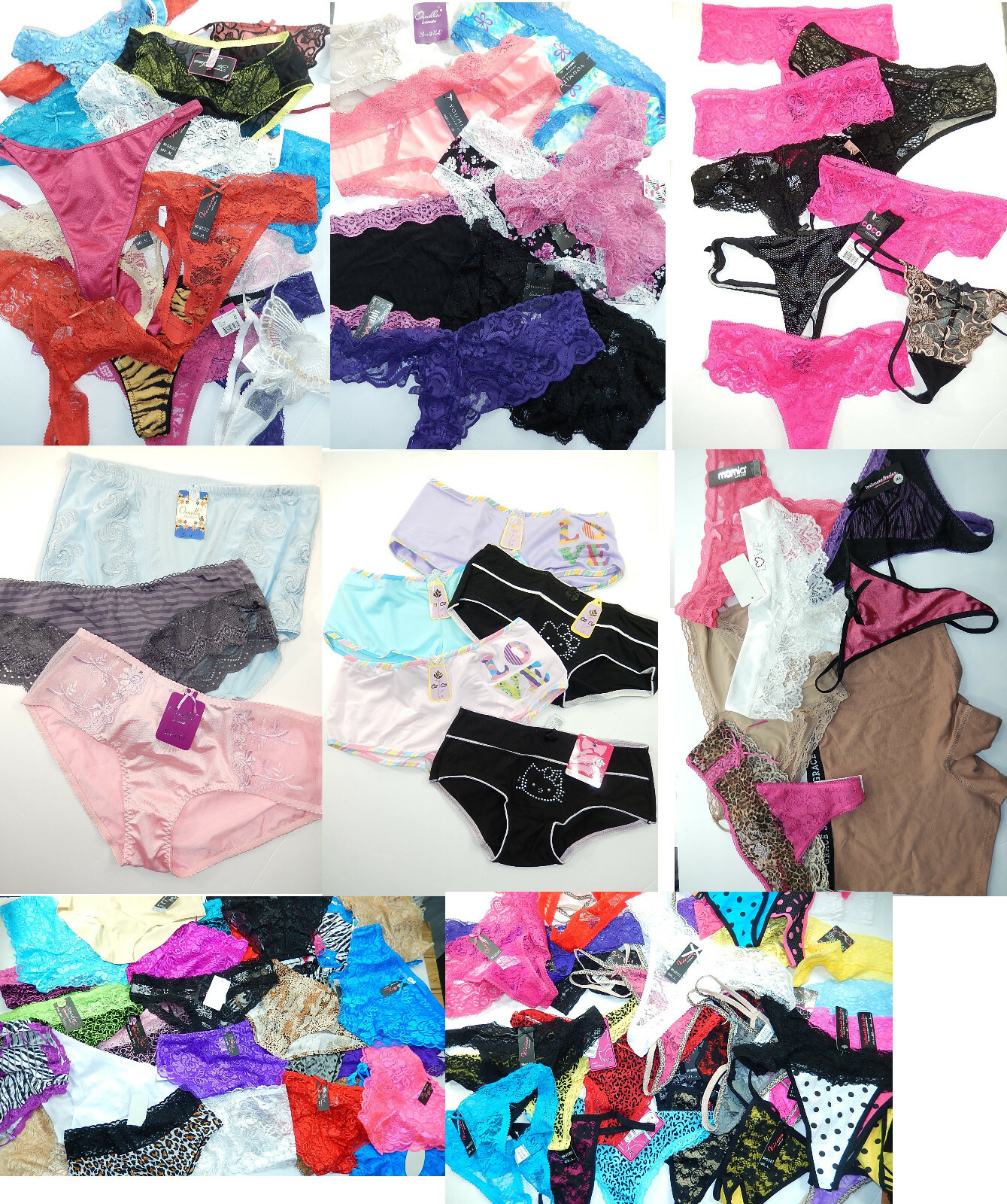 10, 12, 24 or 36 pc WHOLESALE WOMENS THONGS BOYSHORTS BIKINI PANTY MIX ...