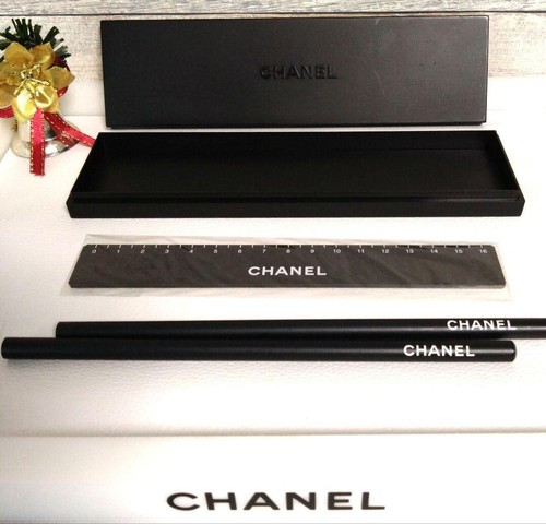 Chanel 2Pencil and Ruler(16cm) Pen Case Set Novelty w/Box Limited RARE ...