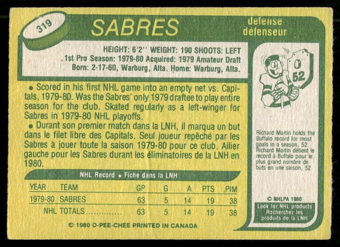 1980-81 O-Pee-Chee **C** Lindy Ruff Rookie Buffalo Sabres #319 | eBay