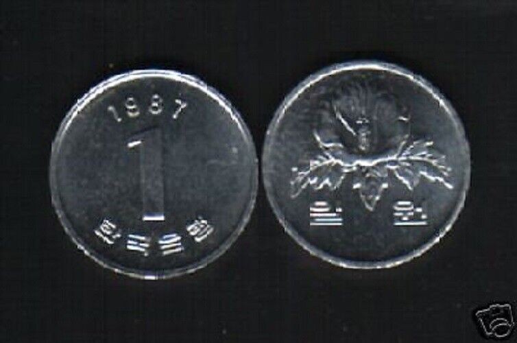 South Korea 1 WON KM-31 1987 ROSE FLOWER UNC Korean World Currency COIN ...