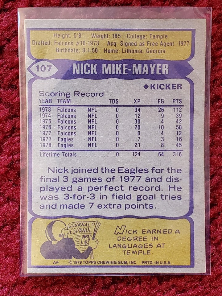🏈1979 Topps - Nick Mike-Mayer #107🏈 | eBay