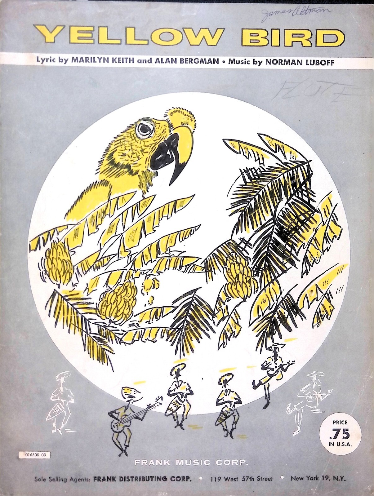 Yellow Bird Sheet Music Norman Luboff Marilyn Keith Calypso Song Parrot ...