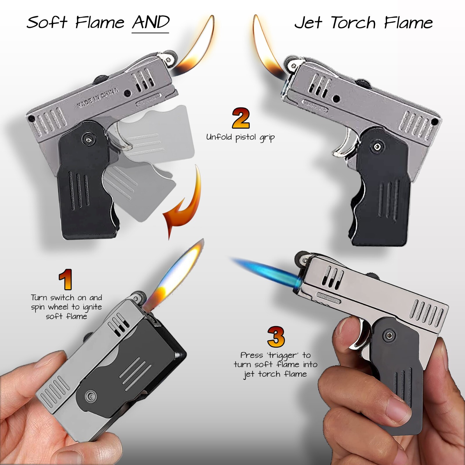 Unique Dual Flame Pistol Gun Butane Cigarette LIGHTER Jet Torch AND ...