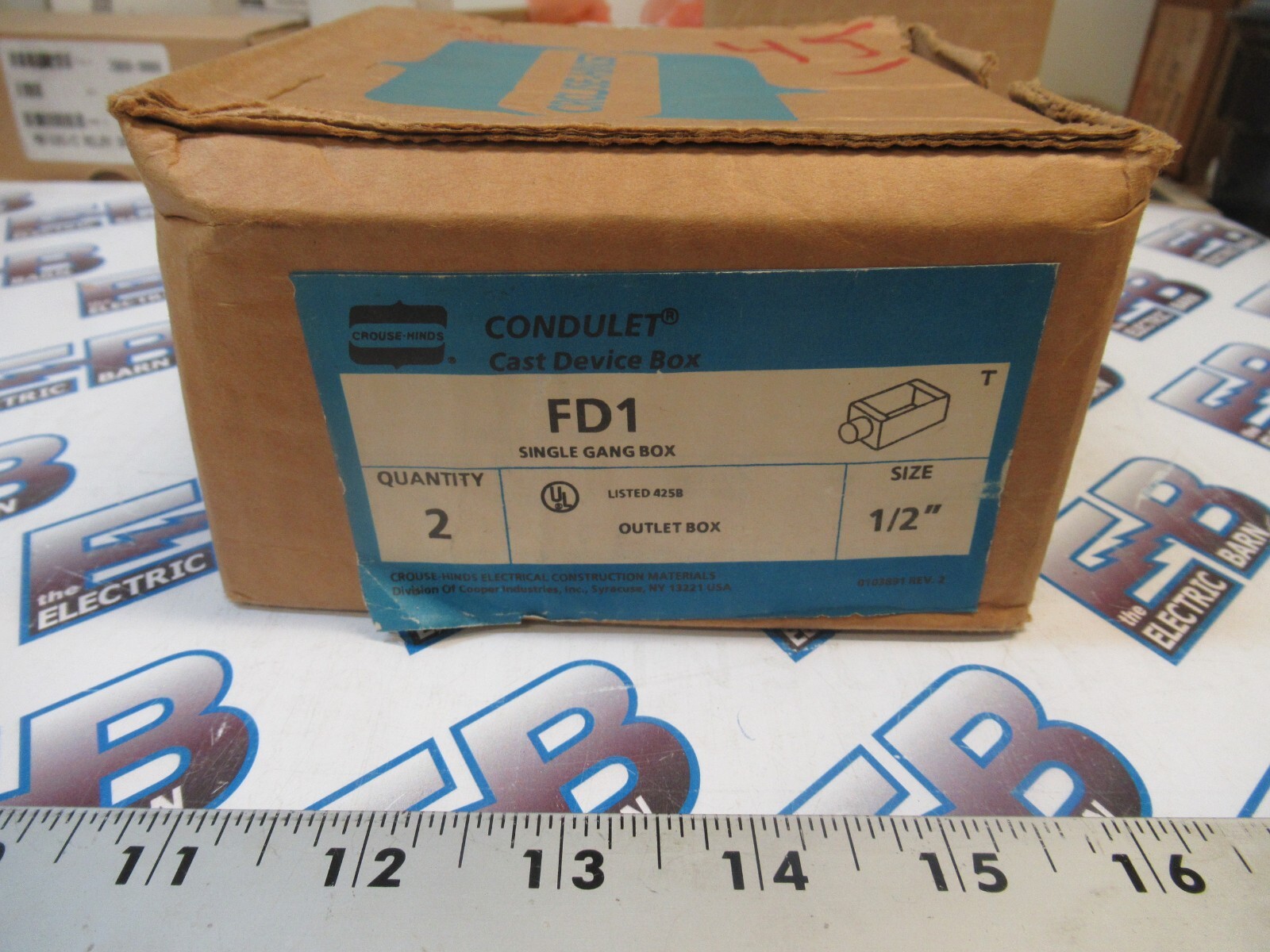 Crouse Hinds FD1, (1 BOX OF 2) Cast Single Gang Device Box, 1/2" Hub ...