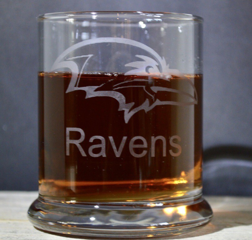 Etched Whiskey glassware Ravens Stackable Great Gifts 12 Oz | eBay