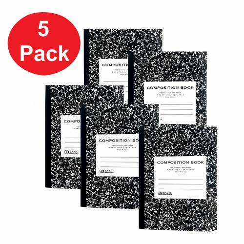 5 Pack Note Books Composition Wide Ruled Book 100 Sheet 200 Pages Back ...