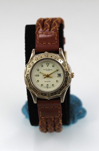LA Express Watch Women Silver Gold Stainless Steel WR Brown Leather ...