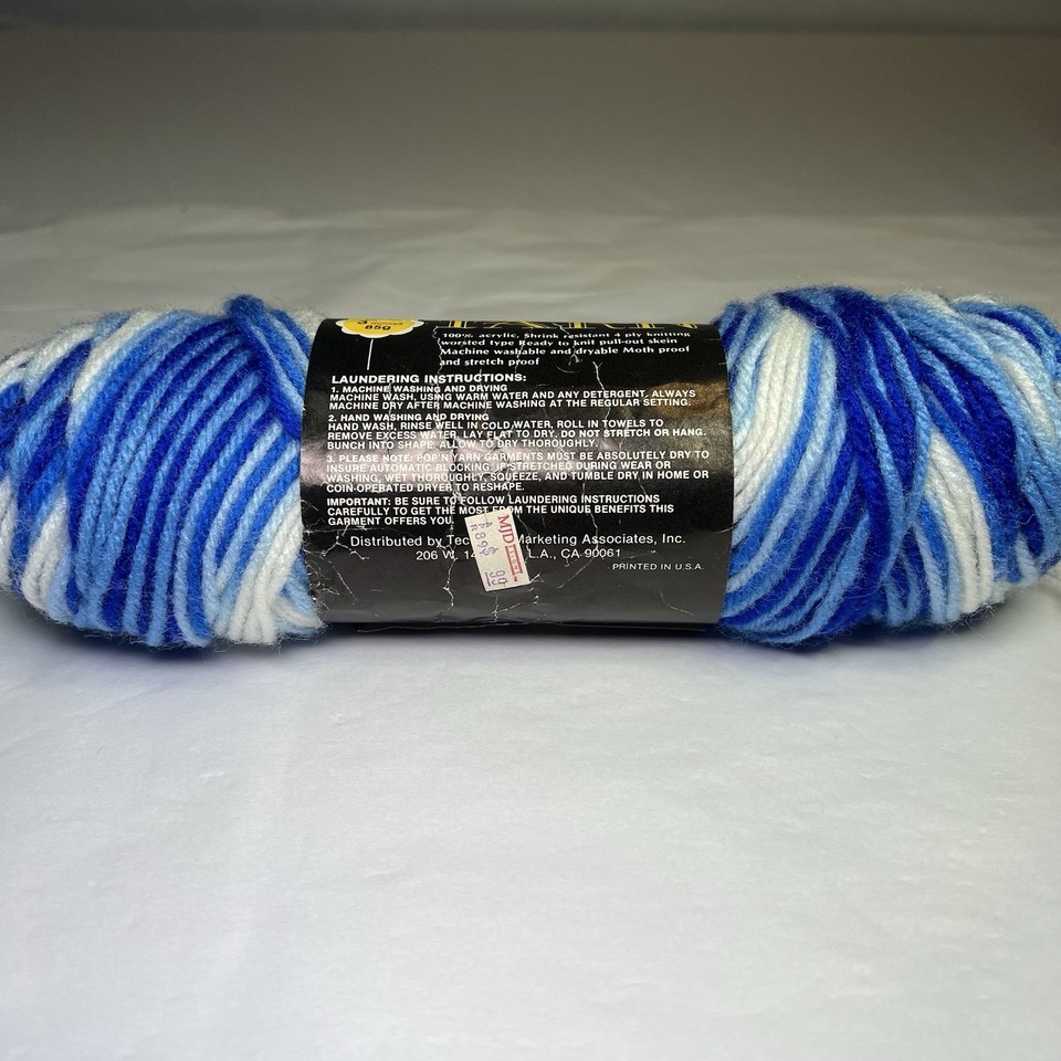 Pop'n Yarn Variegated Medium Weight Acrylic Yarn - 1 Skein Blue White # ...