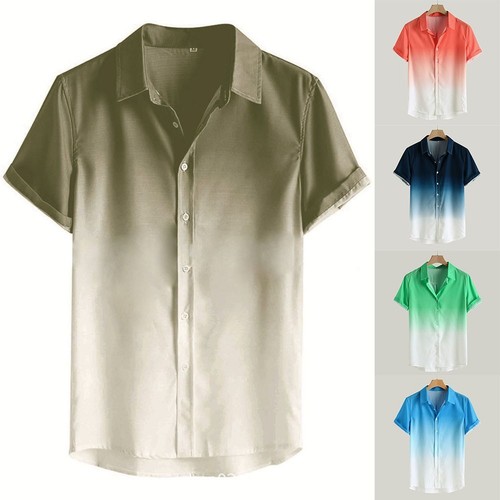 Men Shirt 3D Print Shirts Gradient Graphic Hawaiian Shirts Loose ...