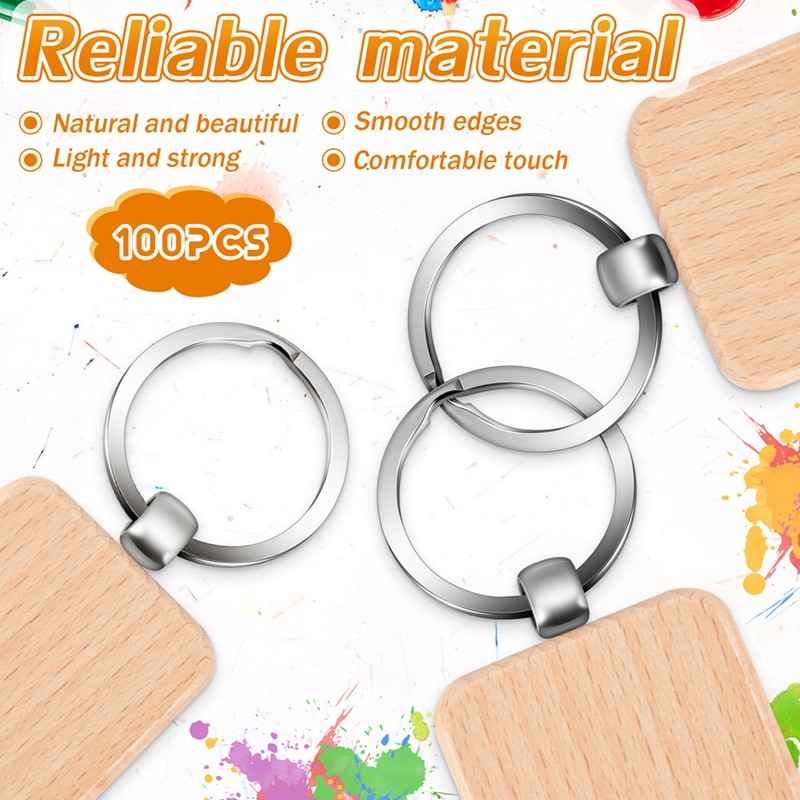 100Pcs DIY Blank Wooden Key Chain Square Key Wooden Key About 40 x 40 ...