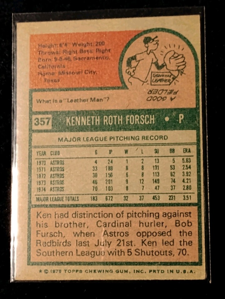 1975 Topps Baseball - #357 Ken Forsch - Houston Astros VG-EX Condition ...