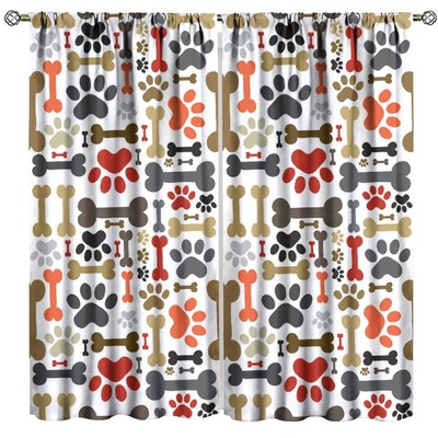 Dog Paw Print Window Curtains,Cartoon Dog Paw Print Bones Dog Lover ...