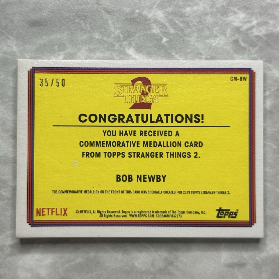2019 Topps Stranger Things 2 Bob Newby Medallion Card Green 35/50 ...
