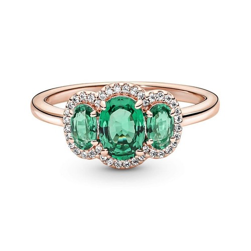 Pandora Green Three Stone Rose Gold Colored ss 925 Ring- Size 52 | eBay