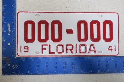**REPAINTED* Florida Sample License Plate Tag 1941 41 # 000-000 NO ...