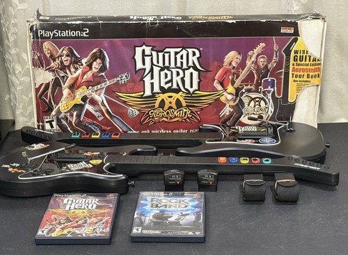 Lot of 2 PS2 Wireless Guitar Hero Kramer Gibson W DONGLE 2 Games Rock ...