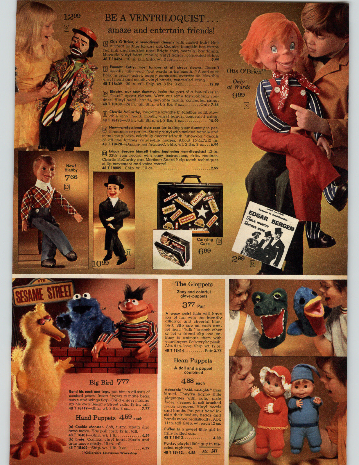 1973 PAPER Ad Ventriloquist Puppet Big Bird Gloppet Watch Buffy Jody ...