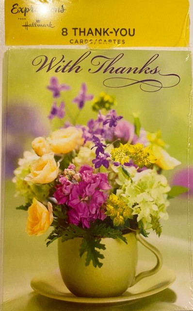 Hallmark Expressions 8 Thank You Greeting Cards Floral Arrangement in ...