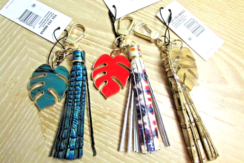 BRAHMIN SET OF 3 PEACOCK, CASHEW & CELEBRATE PALM LEAF LEATHER TASSEL ...