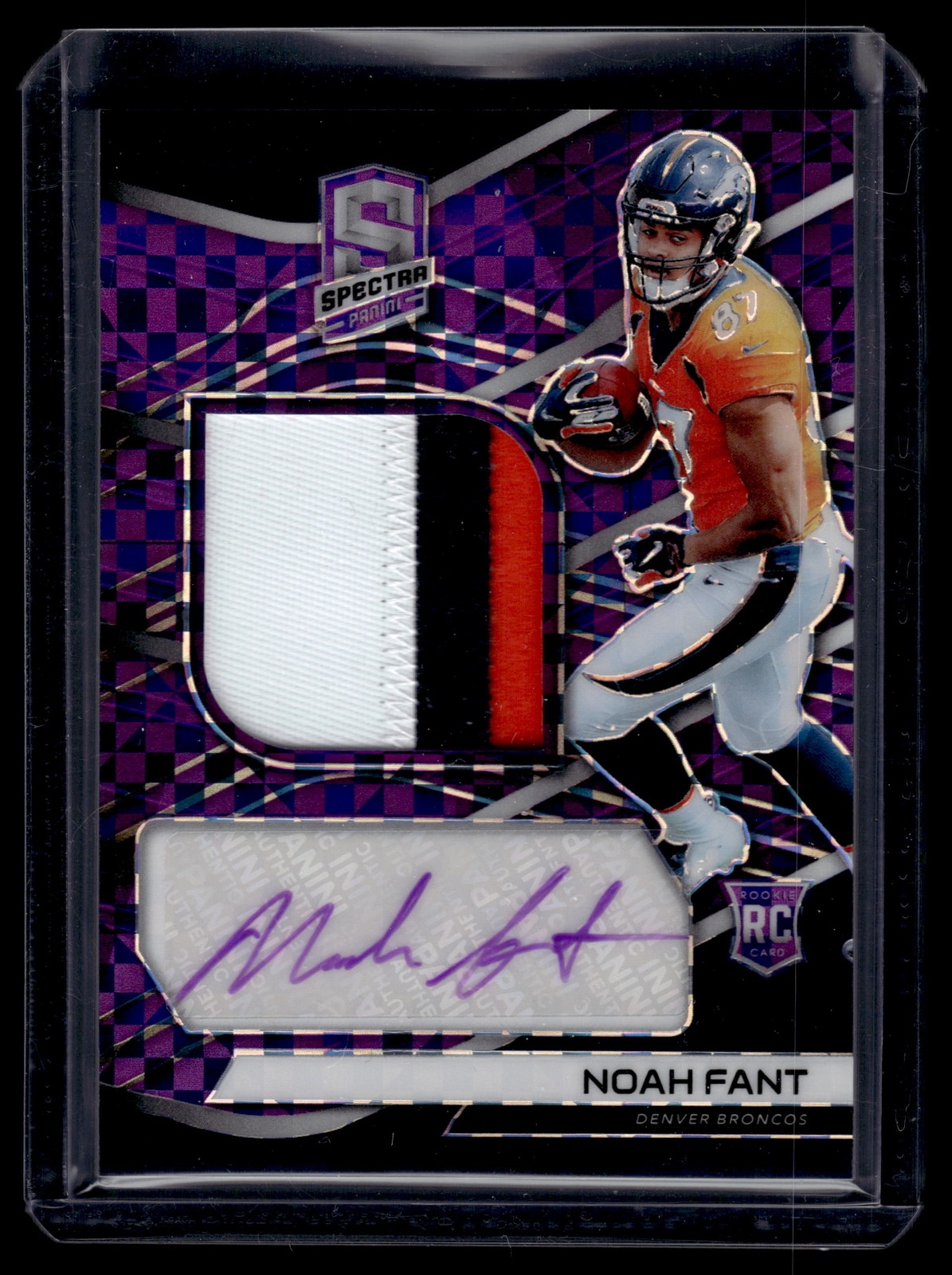Noah Fant 2019 Panini Spectra Neon Purple Prizm Patch Autograph Card ...