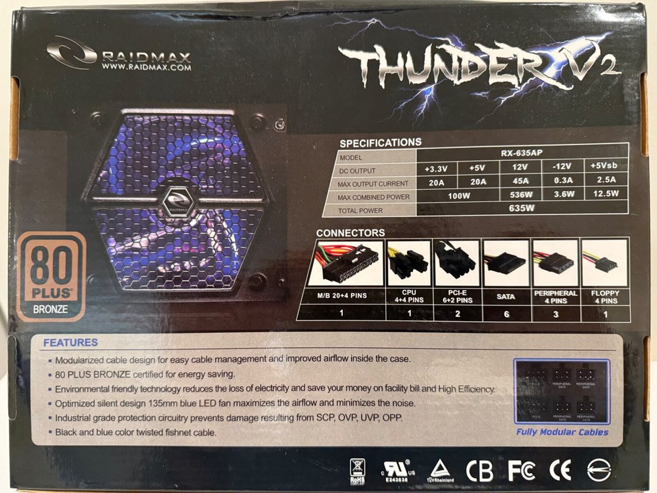 Raidmax Thunder V2 Power Supply Unit | Model: RX-635AP, 635 Watts Max ...