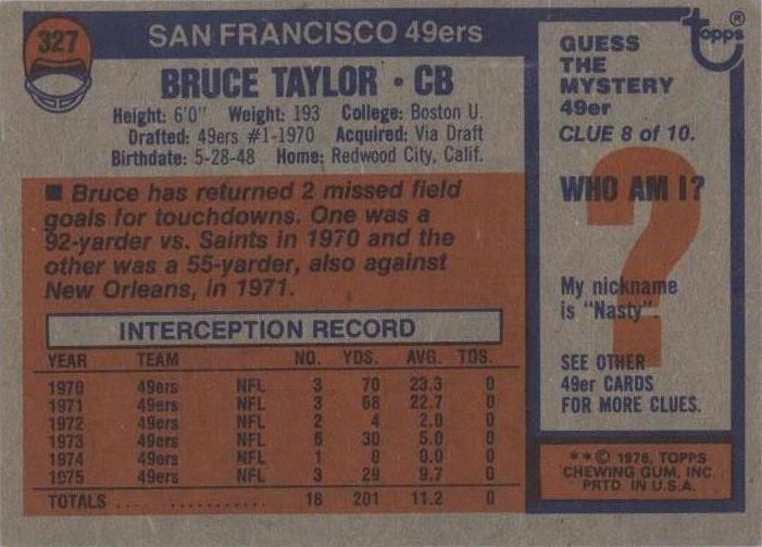 1976 Topps Bruce Taylor #327 for sale | eBay