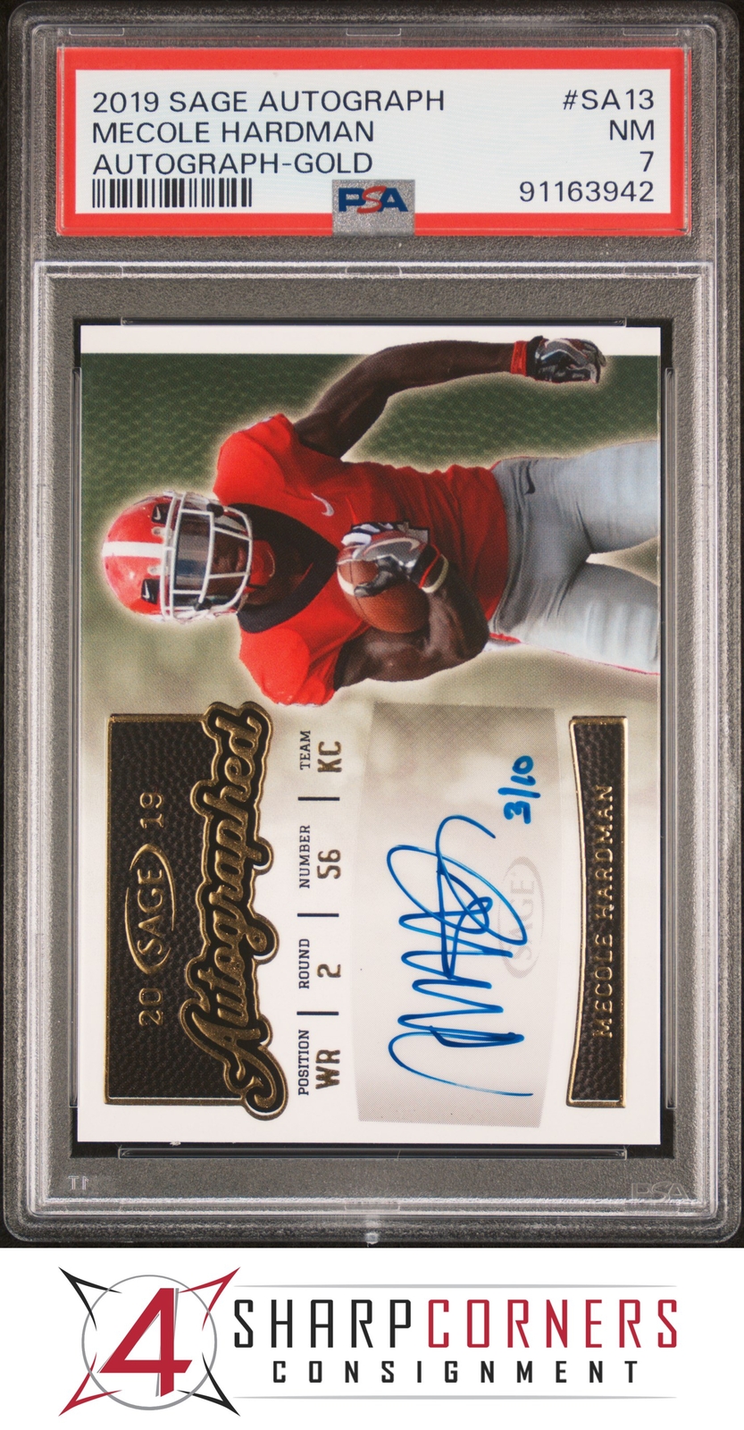2019 SAGE AUTO GOLD #SA13 MECOLE HARDMAN RC #/10 POP 1 PSA 7 F4093077 ...