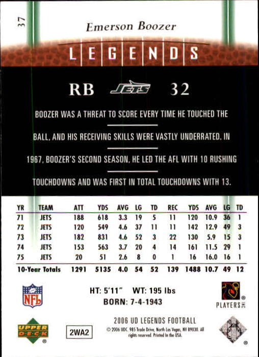 2006 Upper Deck Legends Football Card #37 Emerson Boozer | eBay