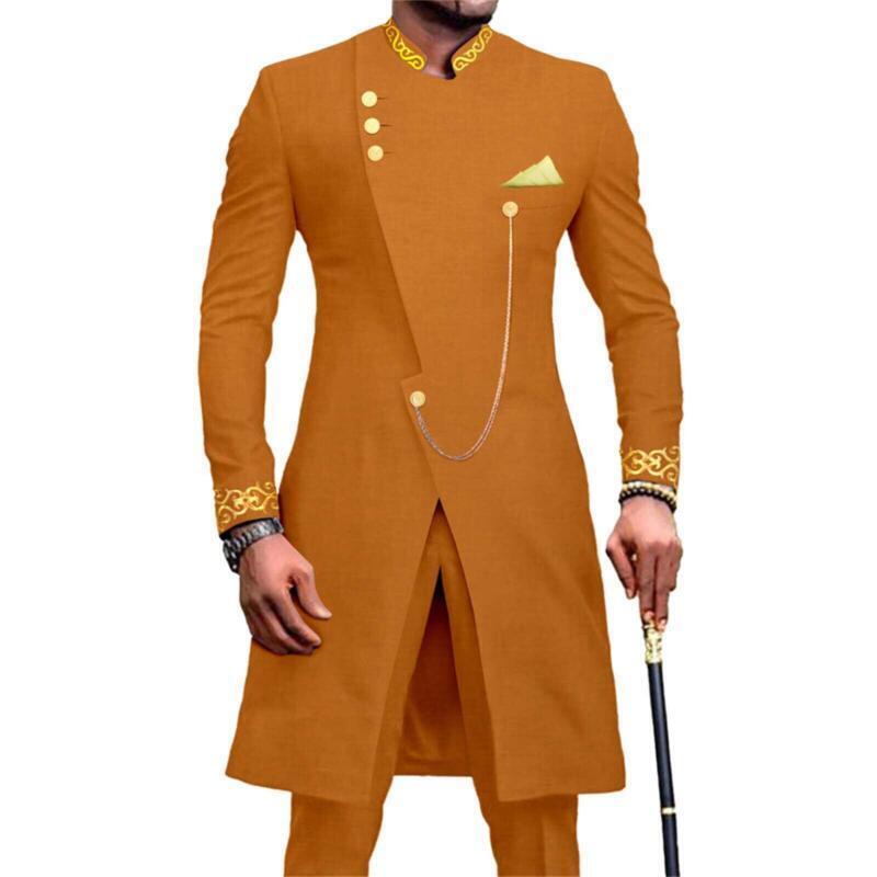 Men Ethnic Style Embroidery Jacket Pants 2 Piece Set African Suits ...