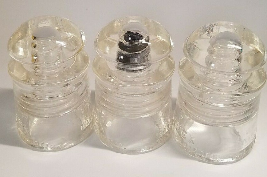 Vintage Corning Pyrex Glass Insulator CD 128 Lot of 3 Clear 4" tall 2 3 ...