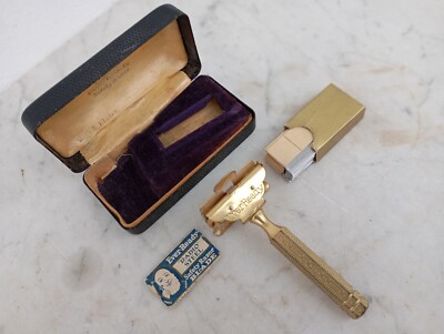 Vintage Gillette Safety Razor Ever-Ready Improved Gold Shaving 8 Blade ...