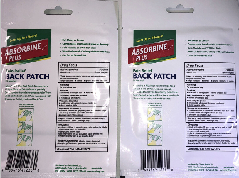 8 XL Absorbine Plus Jr Pain Relief Back Patches 5 Menthol for sale ...