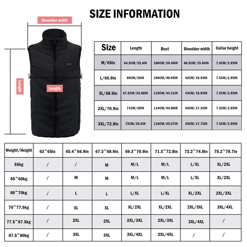 Heated Vest 15 Heating Zones Electric USB Jacket Winter Warm Men Women ...