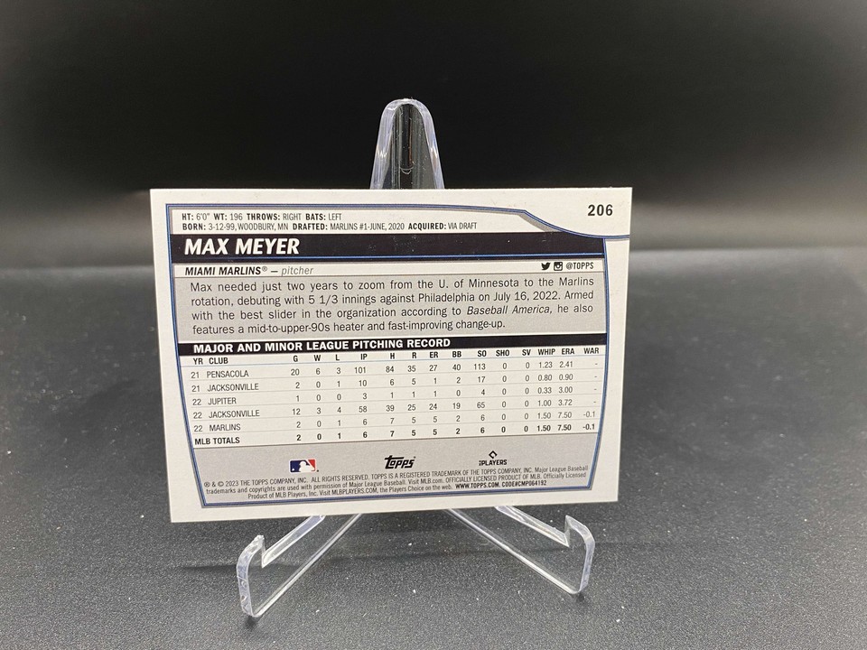 Max Meyer 2023 Topps Big League Orange SP #206 Marlins RC Rookie EX-NM ...