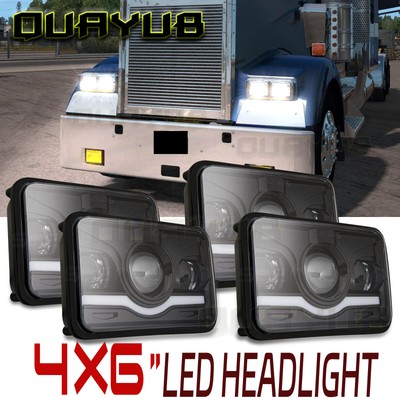 4pc 4x6" Hi/Lo Beam LED Headlights H4656/4651 For Kenworth Peterbilt ...