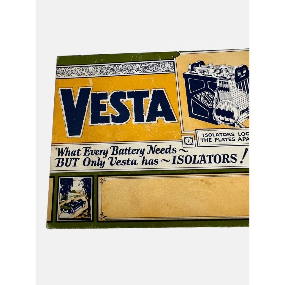 Vintage Vesta Auto-Radio Batteries Ink Blotter Advertising 6.25" x 3.25 ...