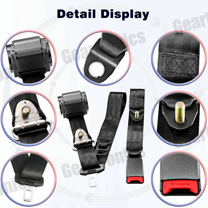 2× Universal 3 Point Inertia Seat Belt Kit For Car Truck Adjustable ...