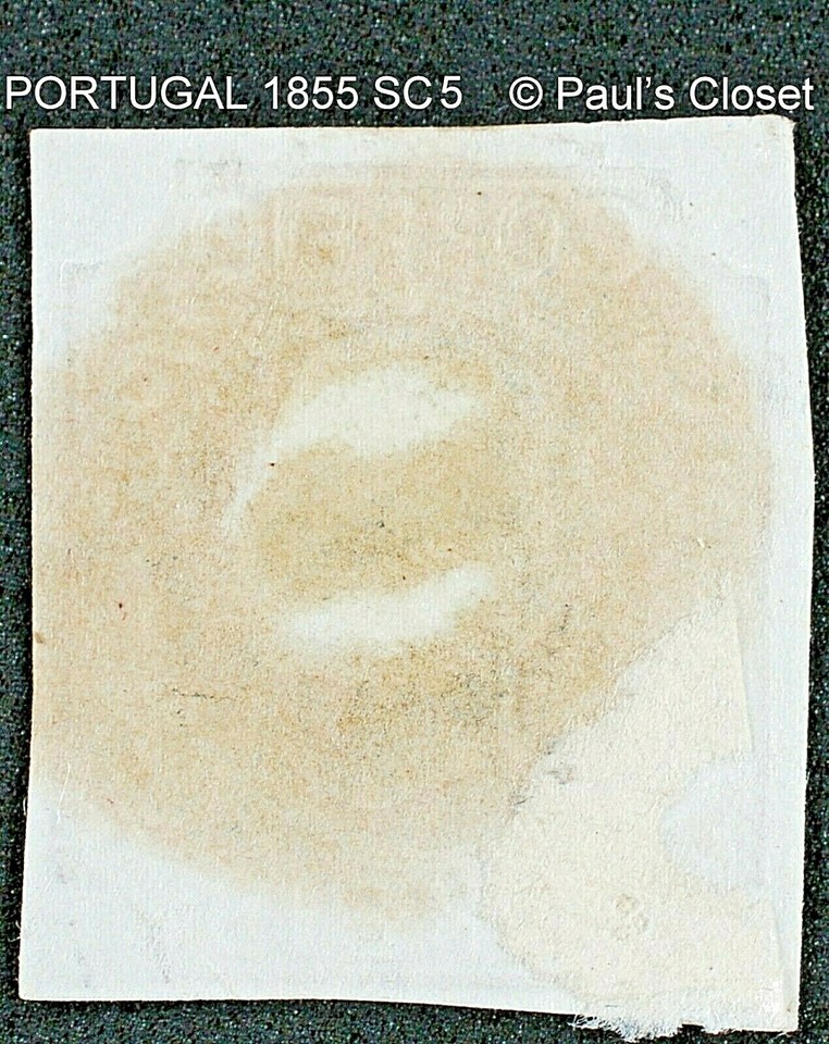 PORTUGAL 1855 SC 5 RED BROWN KING PEDRO V USED GUM RESIDUE F/VERY FINE ...
