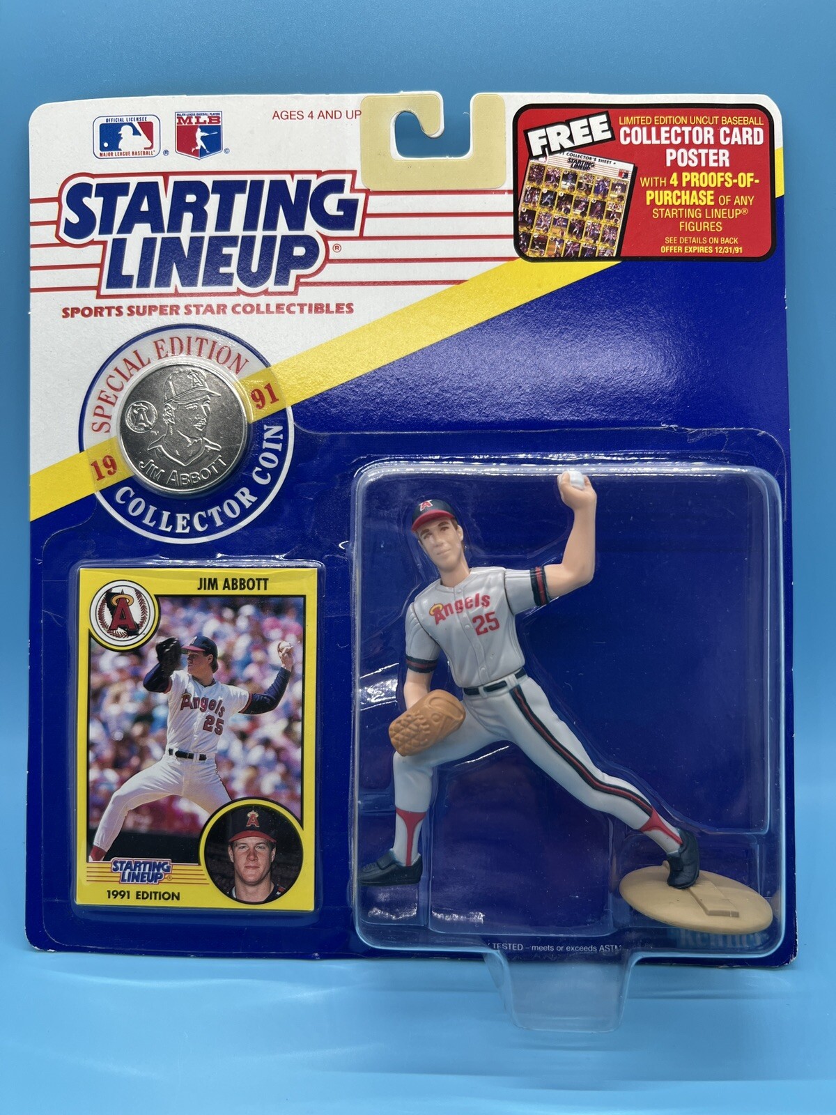 JIM ABBOTT ANGELS STARTING LINEUP 1991 SPECIAL EDITION 1ST 1 HANDED M.L ...