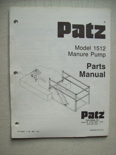 Original PATZ Model 1512 Manure Pump ~ Parts Manual | eBay