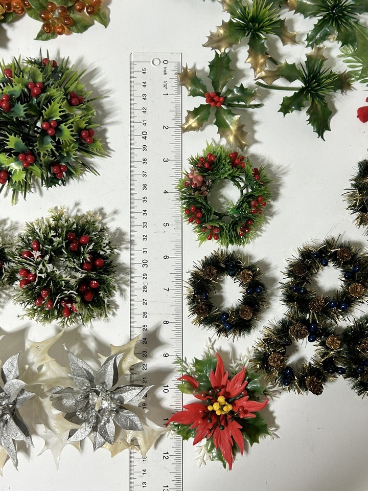 Vintage Christmas Plastic Kitchy Holly Candle Rings, Sprigs And ...