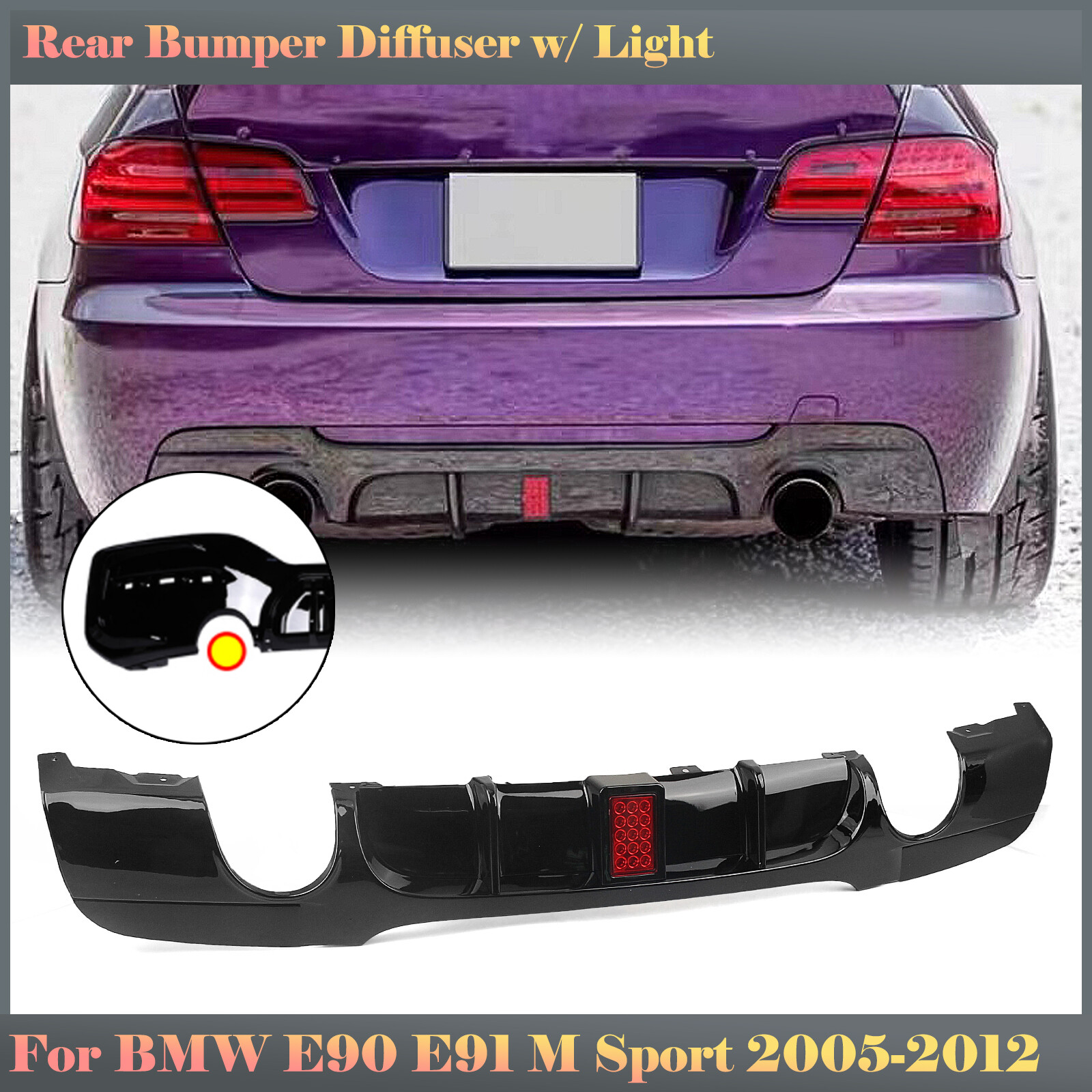 For BMW E90 E91 M Sport 2005-2012 Rear Bumper Dual Port Diffuser Lip ...
