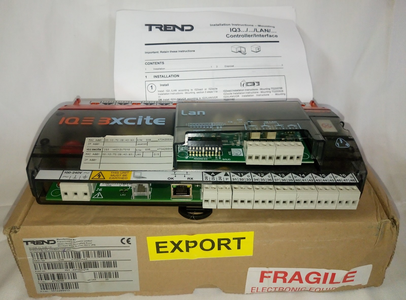 TREND IQ3XCITE/16/LAN/BAC/100-240 IQ3 Web Enabled Controller P/n: IQ3 ...