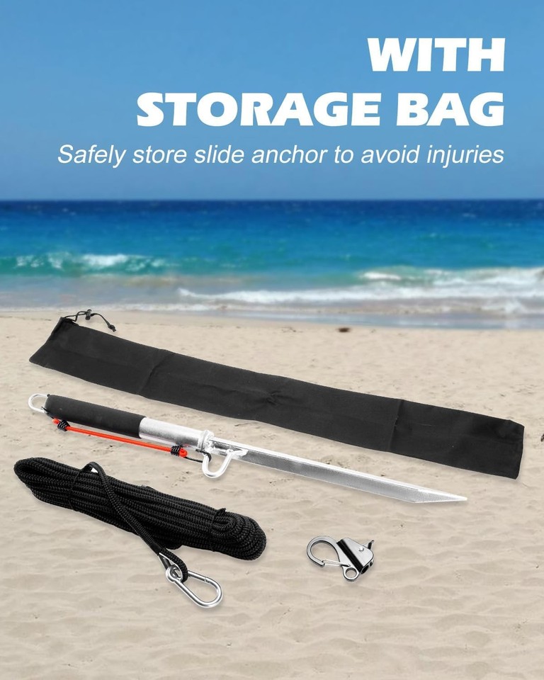50ft 32'' Sand Spike Anchor Pole W/ Anchor Hook & Line Fit Bench Kayaks ...