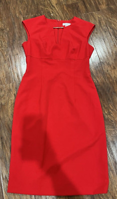 Calvin Klein Red Dress Size 4 V Neck Knee Sleeveless Gold Metal Formal ...
