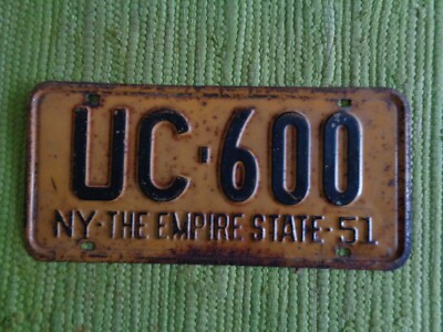 1951 New York License Plate 51 NY Tag UC-600 The Empire State | eBay