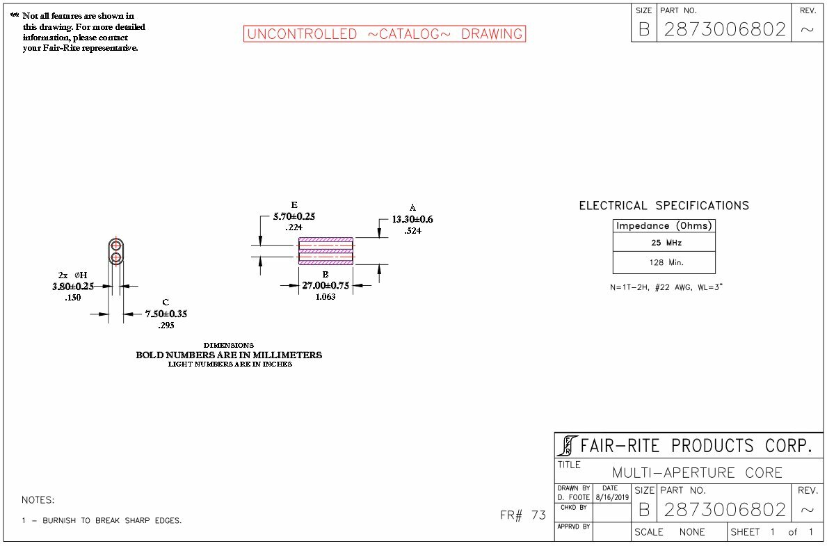 PACK OF 2 FAIR-RITE BN73-6802 PIG NOSE BINOCULAR FERRITE CORES, 73 MIX ...