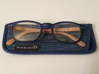 Magnivision - Winston Blue - Reading Glasses Wood Effect Arms + Case ...