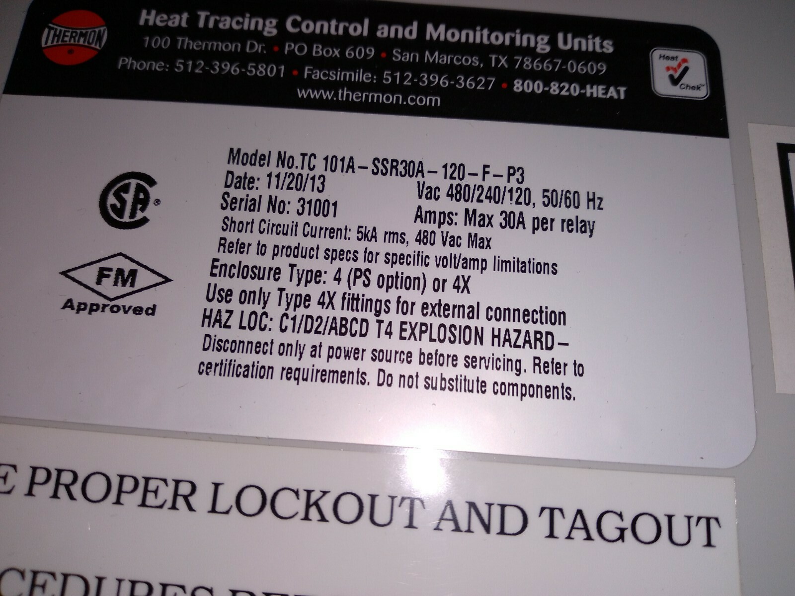 Thermon HeatChek TC 101A Temp Control & Monitoring Module TC101A-SSR30A ...