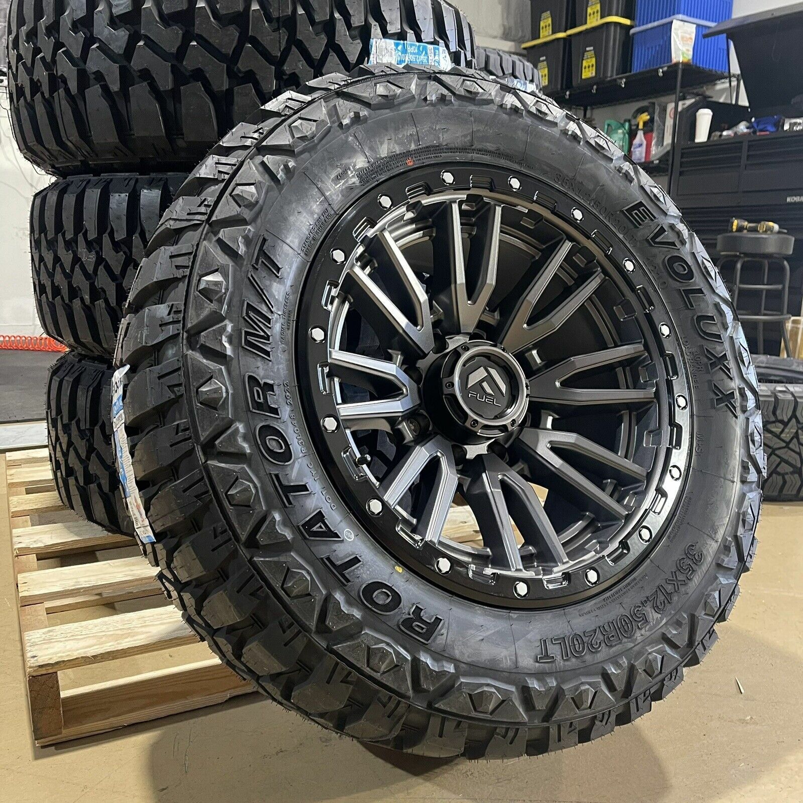 20x10 Fuel D680 Gray Rebel Wheels Rims 35" MT Tires 8x6.5 GMC Sierra ...